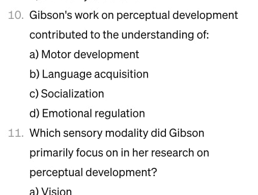 Solved Gibson's work on perceptual development contributed | Chegg.com