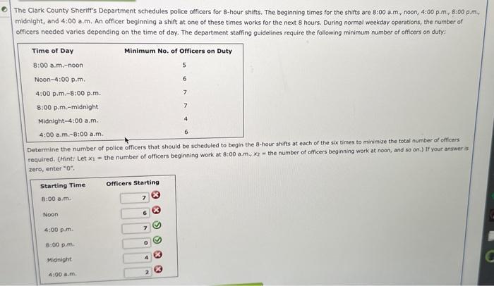Solved The Clark County Sheriff's Department schedules | Chegg.com