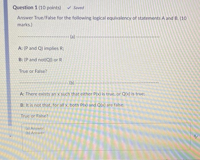 Solved Answer True/False for the following logical | Chegg.com