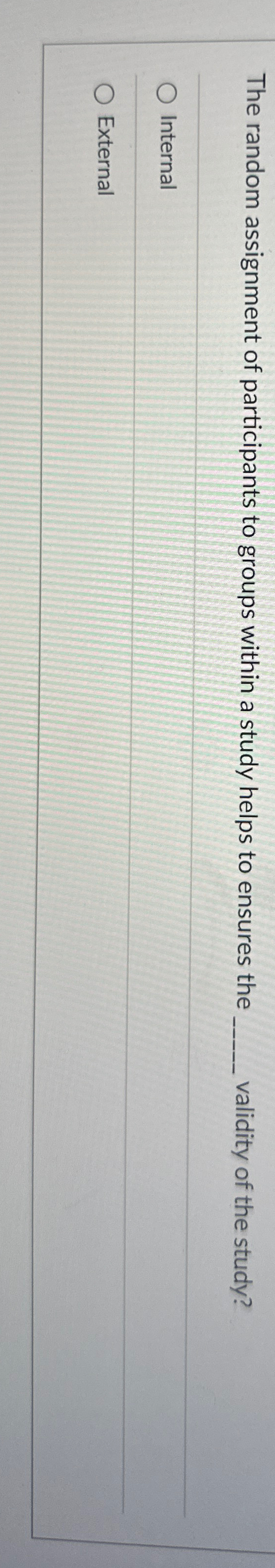 Solved The random assignment of participants to groups | Chegg.com