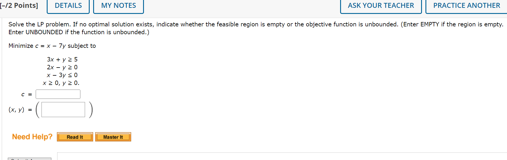 Solved Solve the LP problem. If no optimal solution exists, | Chegg.com