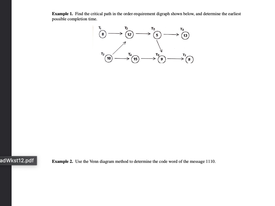 Example 1. ﻿Find the critical path in the | Chegg.com