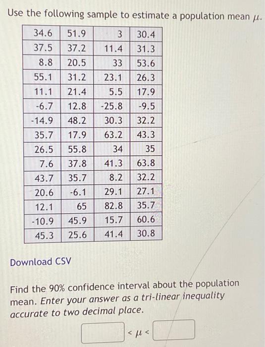 Solved Use the following sample to estimate a population | Chegg.com