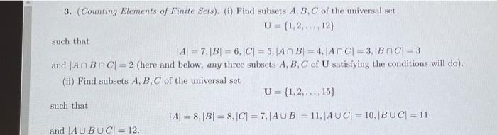 Solved 3. (Counting Elements of Finite Sets). (i) Find | Chegg.com
