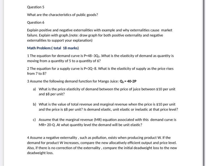 Solved What are the characteristics of public goods? | Chegg.com