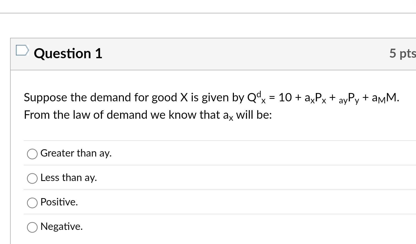 Solved Question 15 ﻿ptsSuppose the demand for good x ﻿is | Chegg.com