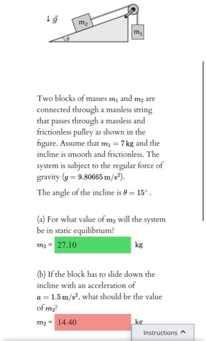 Solved Two blocks of masses m1 and m2 are connected through | Chegg.com