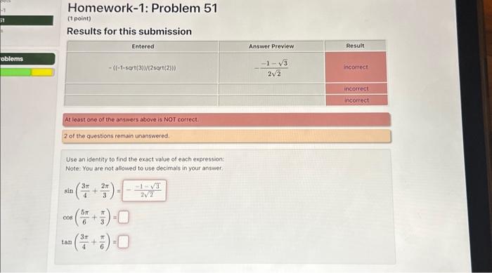 Solved Homework-1: Problem 51 (1 point) Results for this | Chegg.com