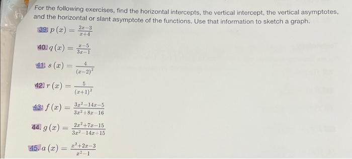 Solved For the following exercises, find the horizontal | Chegg.com