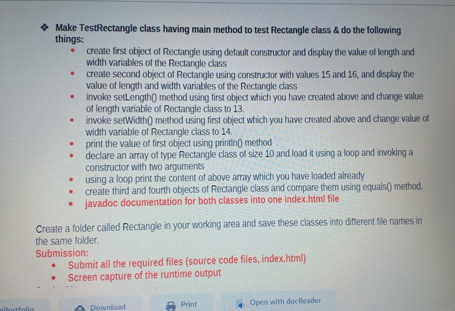 Solved CD Assignment Rectangle class and its testing • Make | Chegg.com Solved CD Assignment Rectangle class and its testing • Make | Chegg.com