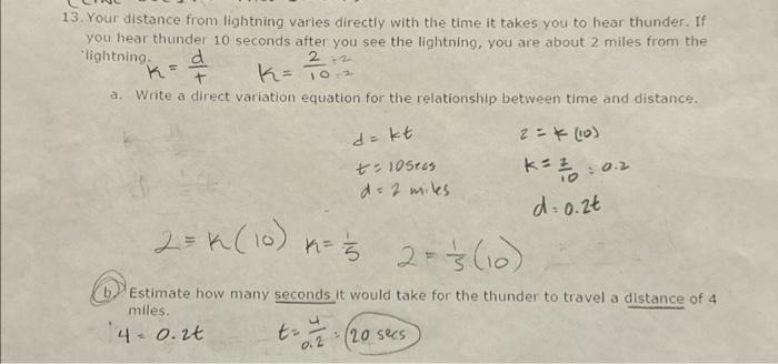 Solved 3. Your distance from lightning varies directly with | Chegg.com