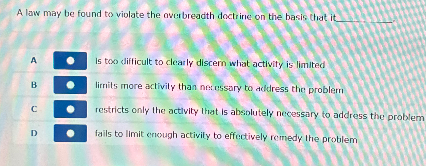 Solved A law may be found to violate the overbreadth | Chegg.com