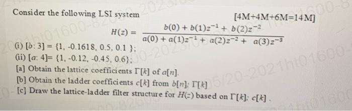 Solved Consider the following LSI system [4M+4M+6M=14M] | Chegg.com