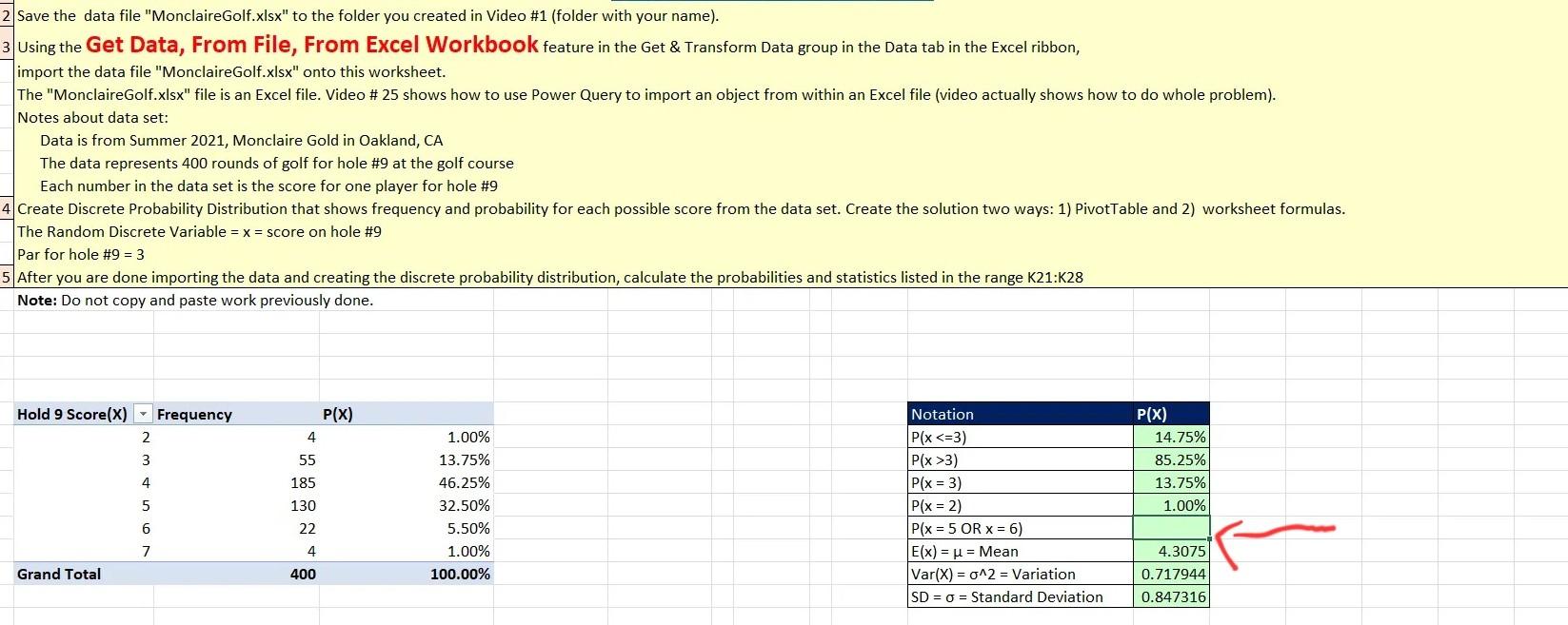 Solved Save the data file "MonclaireGolf.xlsx" to the folder | Chegg.com