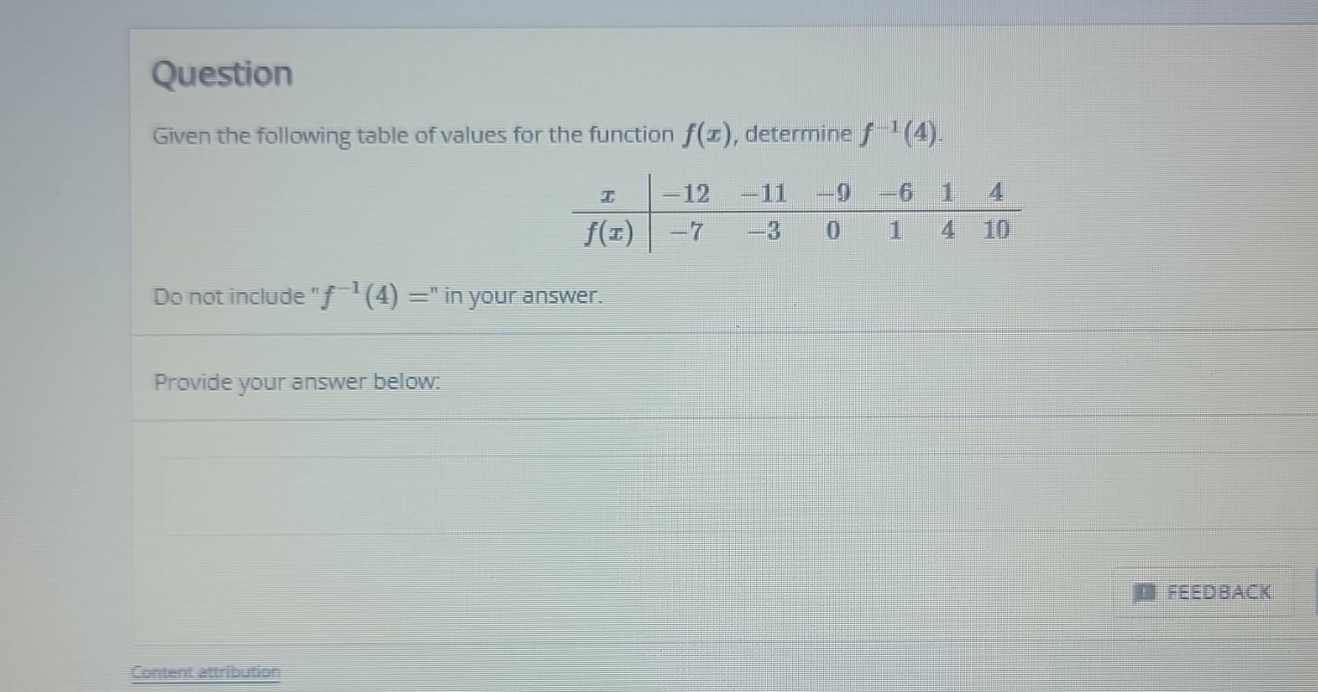 Solved Question Given the following table of values for the | Chegg.com