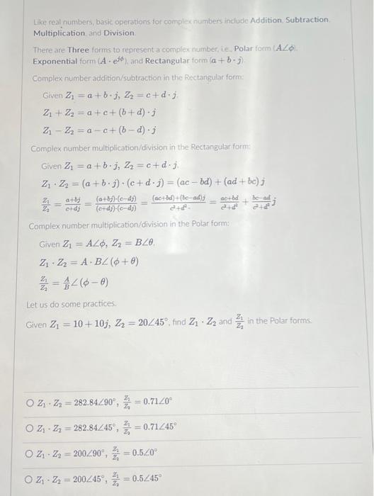 Solved Lhe real numbers, basic operations for comples | Chegg.com