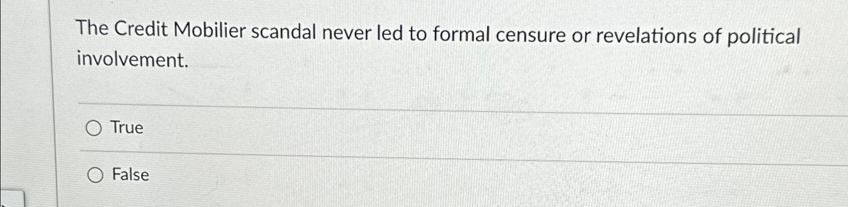 Solved The Credit Mobilier scandal never led to formal | Chegg.com