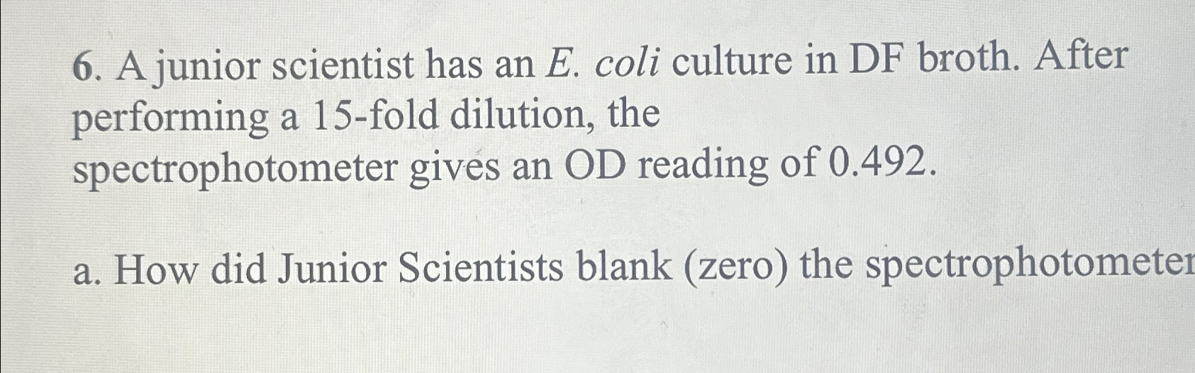 Solved A junior scientist has an E. ﻿coli culture in DF | Chegg.com