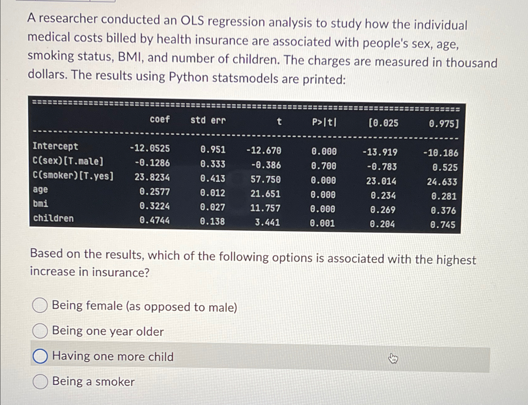 Solved A researcher conducted an OLS regression analysis to | Chegg.com