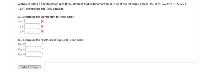 Solved A student using a spectrometer sees three different | Chegg.com