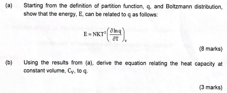 Solved (a) Starting from the definition of partition | Chegg.com