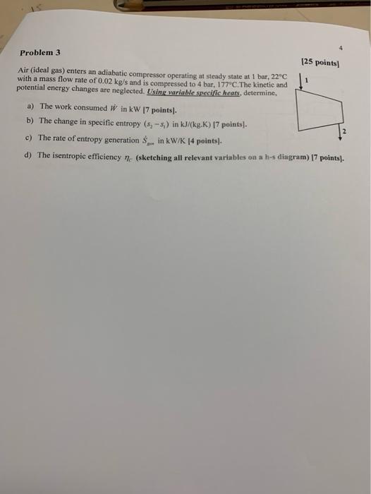 Solved Problem 3 125 points) Air (ideal gas) enters an | Chegg.com
