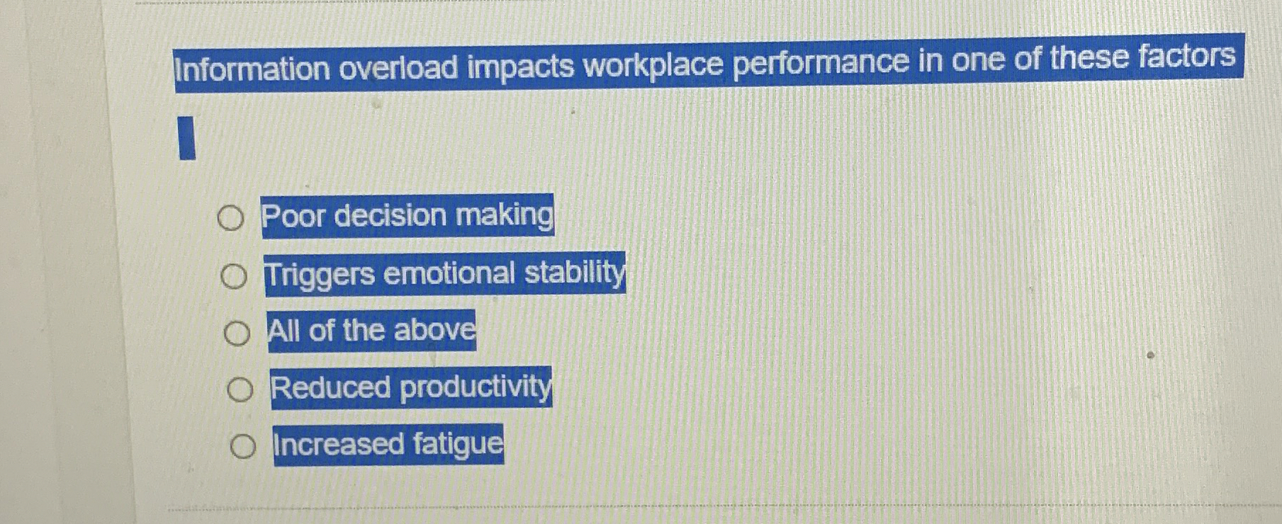 Solved Information overload impacts workplace performance in | Chegg.com