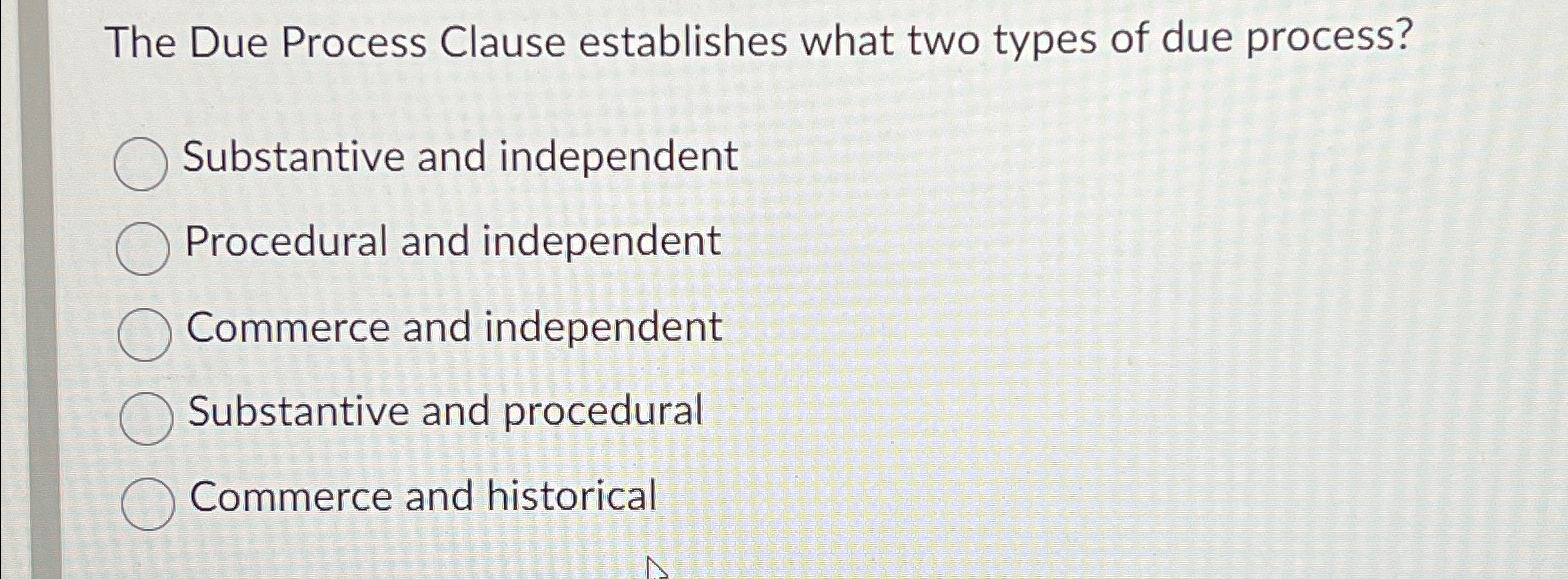 Solved The Due Process Clause establishes what two types of | Chegg.com