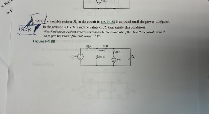 Solved 4.88 The variable resistor R0 in the circuit in | Chegg.com