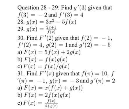 Solved Question 28 - 29: Find g'(3) given that f(3) = – 2 | Chegg.com