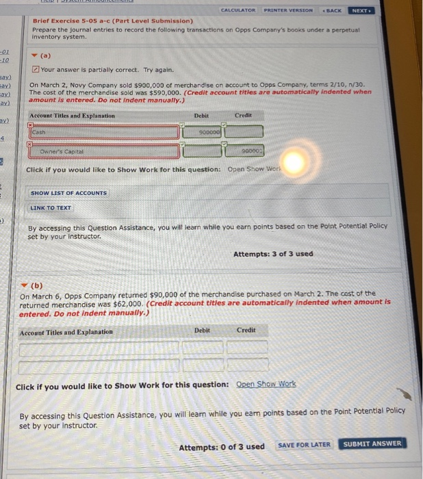 Solved CALCULATOR PRINTER VERSION BACK NEXT Brief Exercise | Chegg.com