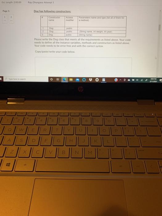 Solved Page 1 Write a class called Dog that has the | Chegg.com
