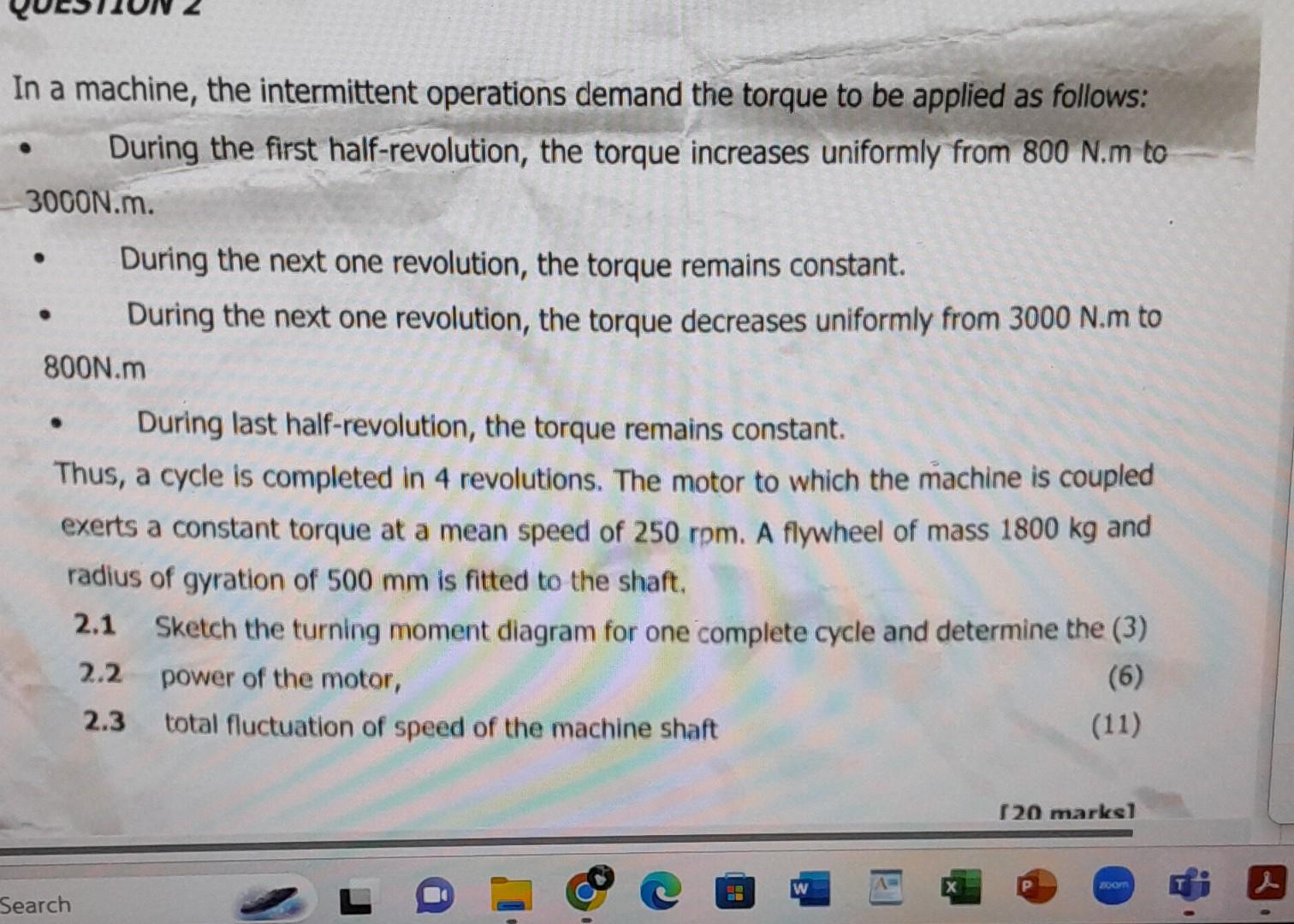 Solved In a machine, the intermittent operations demand the | Chegg.com