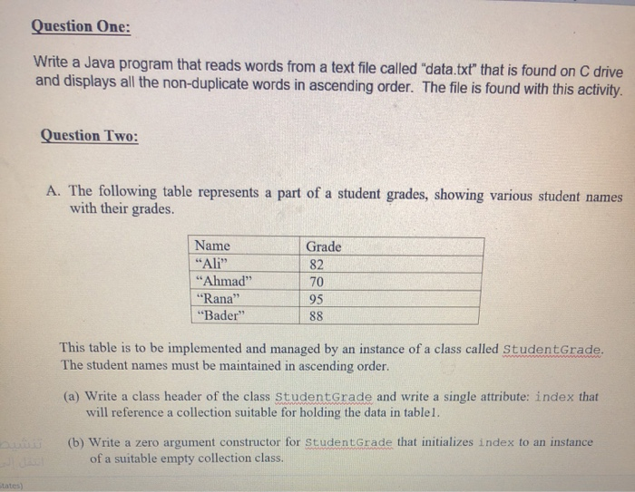 Question One: Write a Java program that reads words | Chegg.com