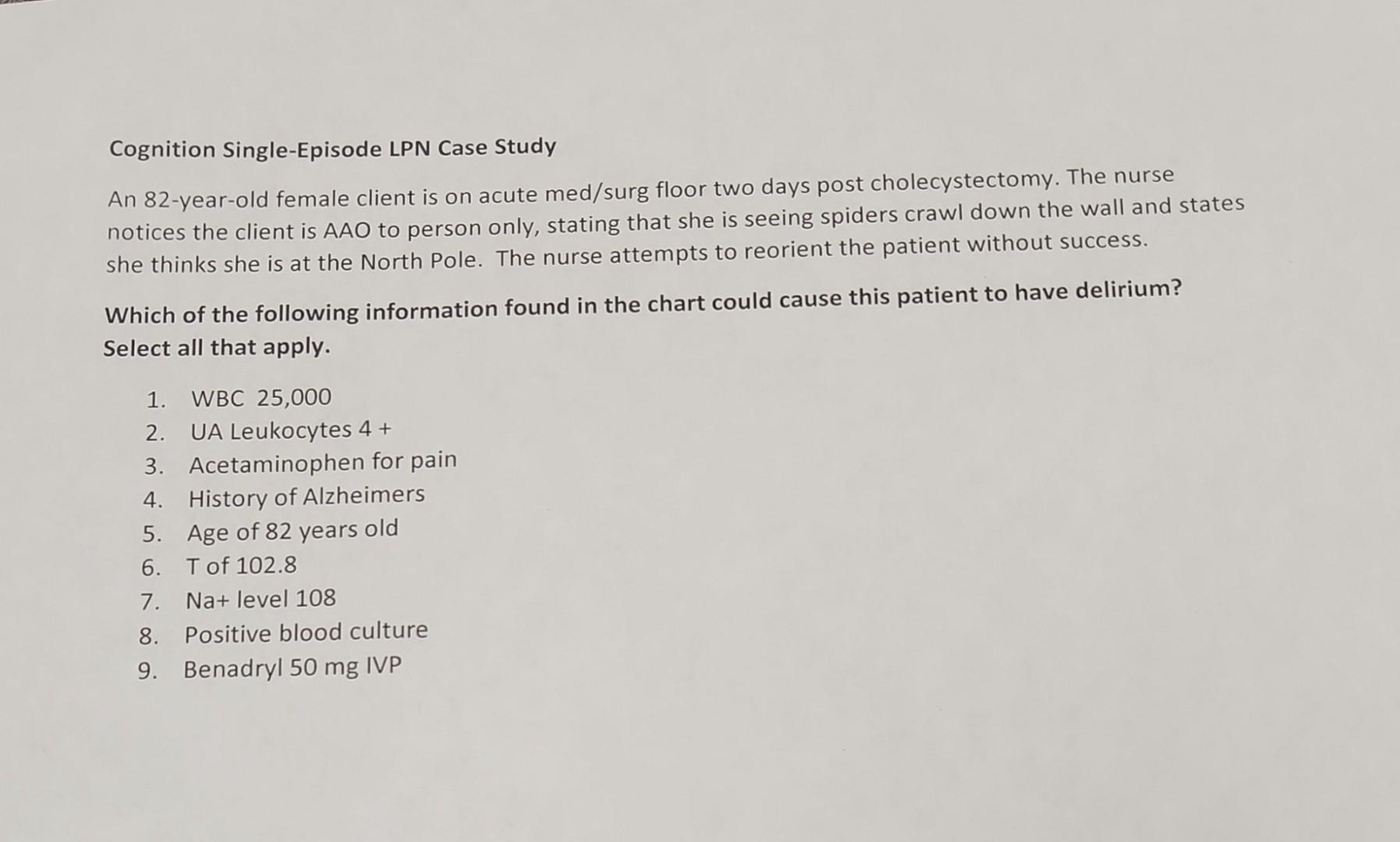 Solved Cognition Single-Episode LPN Case Study An | Chegg.com
