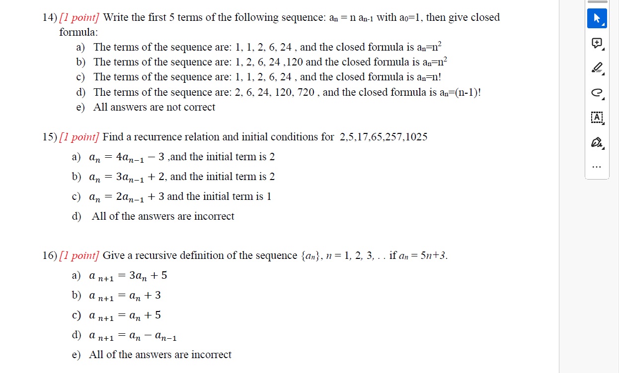 Solved [1 ﻿point] ﻿Write the first 5 ﻿terms of the following | Chegg.com