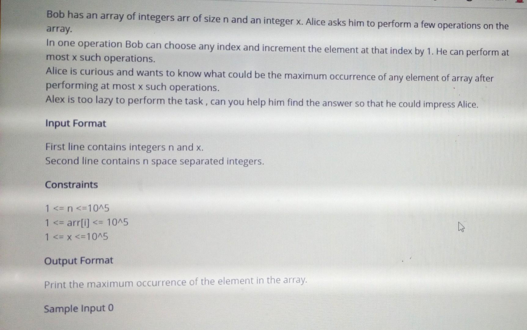 Solved Bob has an array of integers arr of size n and an | Chegg.com