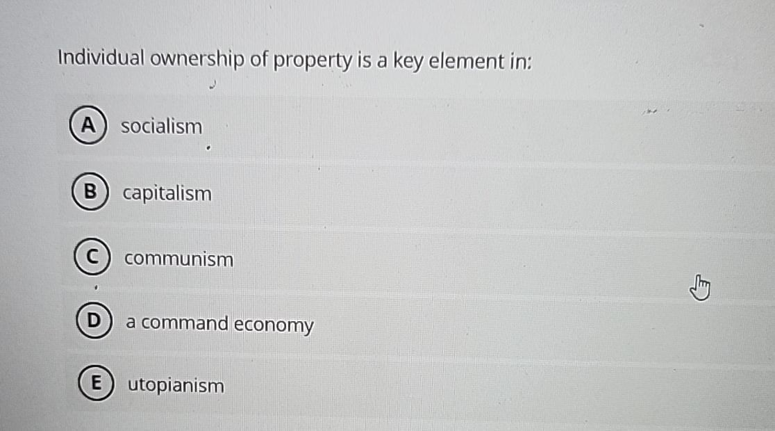 Solved Individual ownership of property is a key element | Chegg.com