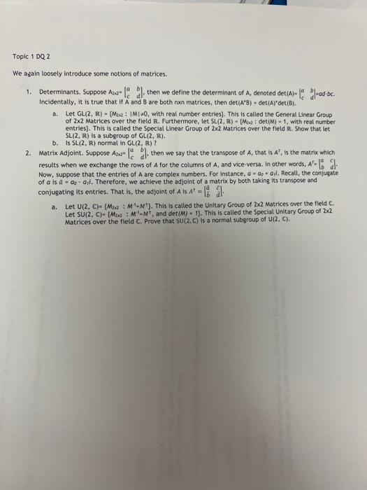 Solved Topic 1 DQ ? We asain loosely introduce some notions | Chegg.com