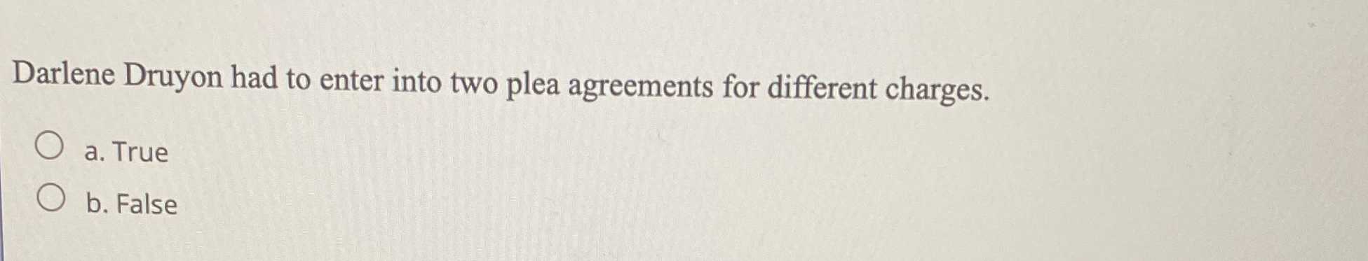Solved Darlene Druyon had to enter into two plea agreements | Chegg.com