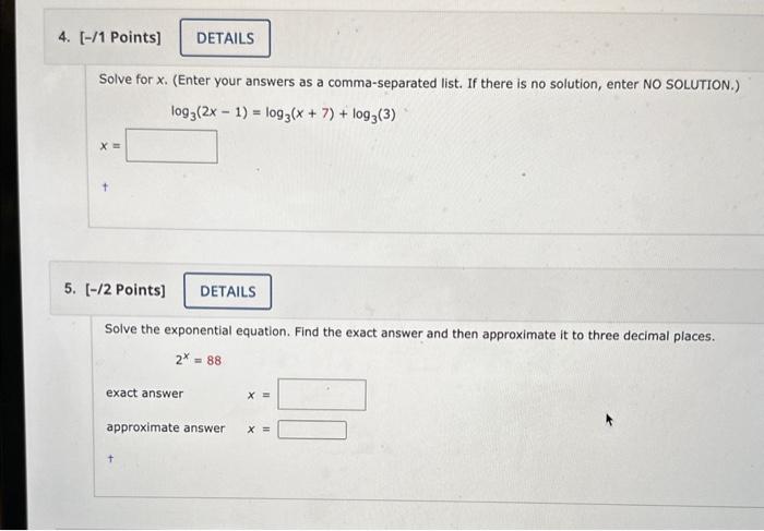 Solved Solve for x. (Enter your answers as a comma-separated | Chegg.com