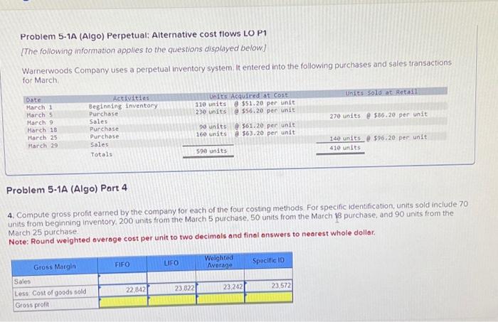 Solved Problem 5-1A (Algo) Perpetual: Alternative cost flows | Chegg.com