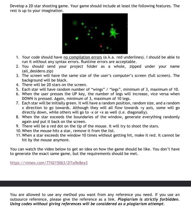 Solved Develop a 2D star shooting game. Your game should | Chegg.com