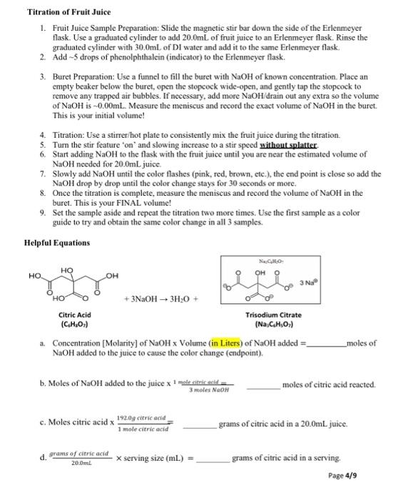 Solved Titration of Fruit Juice 1. Fruit Juice Sample | Chegg.com