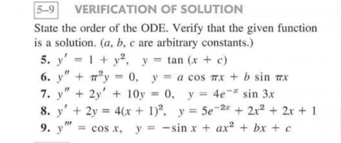 Solved State the order of the ODE. Verify that the given | Chegg.com