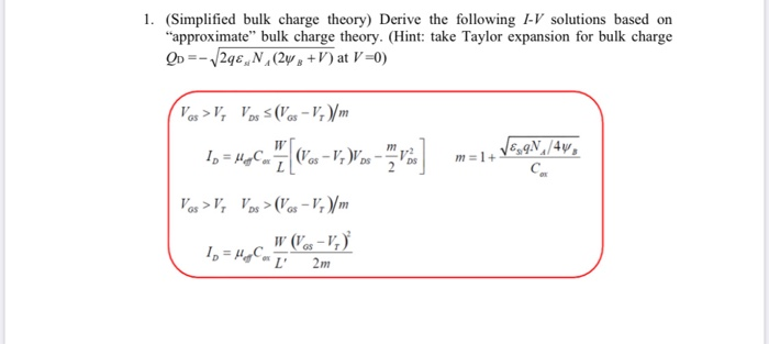 1. (Simplified bulk charge theory) Derive the | Chegg.com