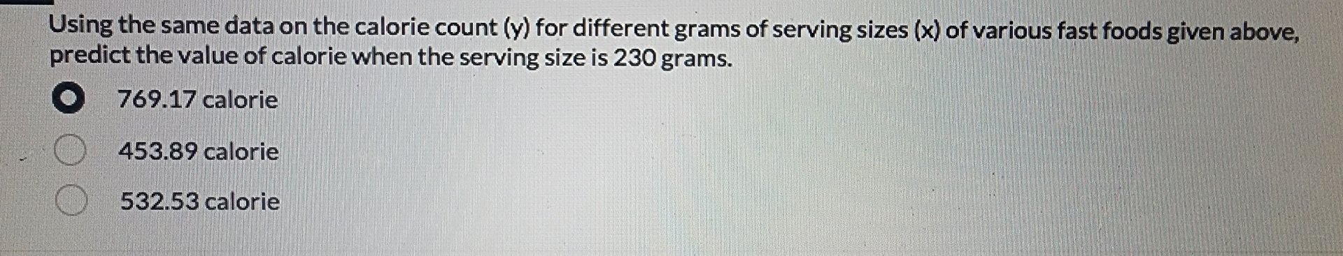Solved Using the same data on the calorie count ( y ) ﻿for | Chegg.com