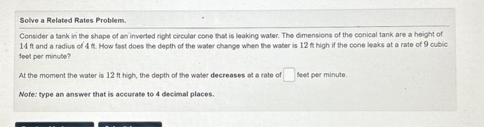 Solved Solve a Related Rates Problem. Consider a tank in the | Chegg.com
