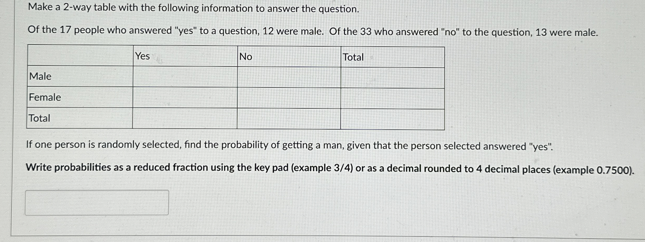 Solved Make a 2-way table with the following information to | Chegg.com