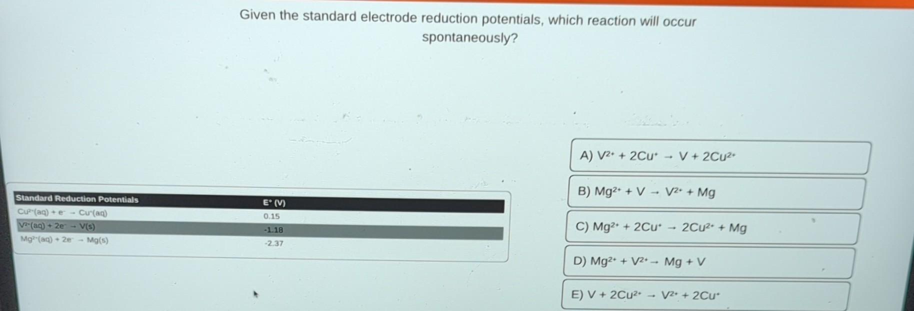 Solved Given the standard electrode reduction potentials, | Chegg.com